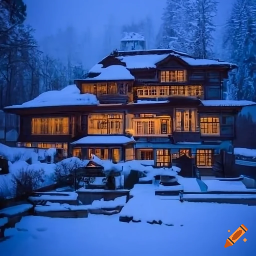 Snow-covered mansion in kashmir on Craiyon