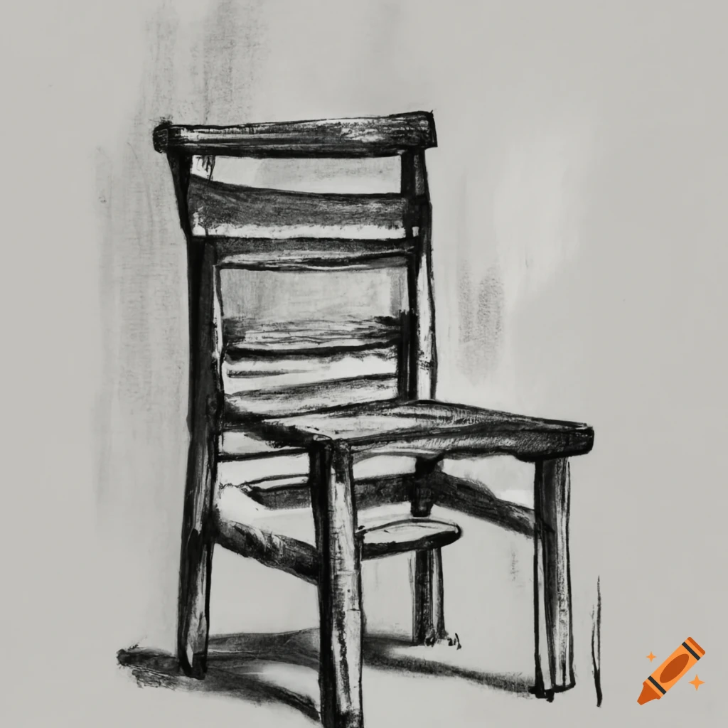 Wooden chairs in a cottage yard in charcoal drawing style on Craiyon