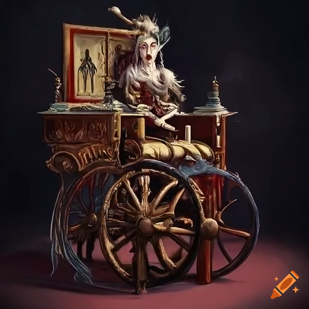 Eldritch-inspired victorian automaton with wheel legs on Craiyon