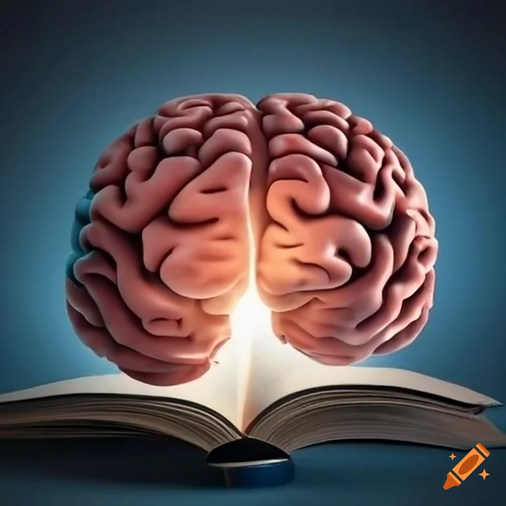 Brain over an open book illustration on Craiyon