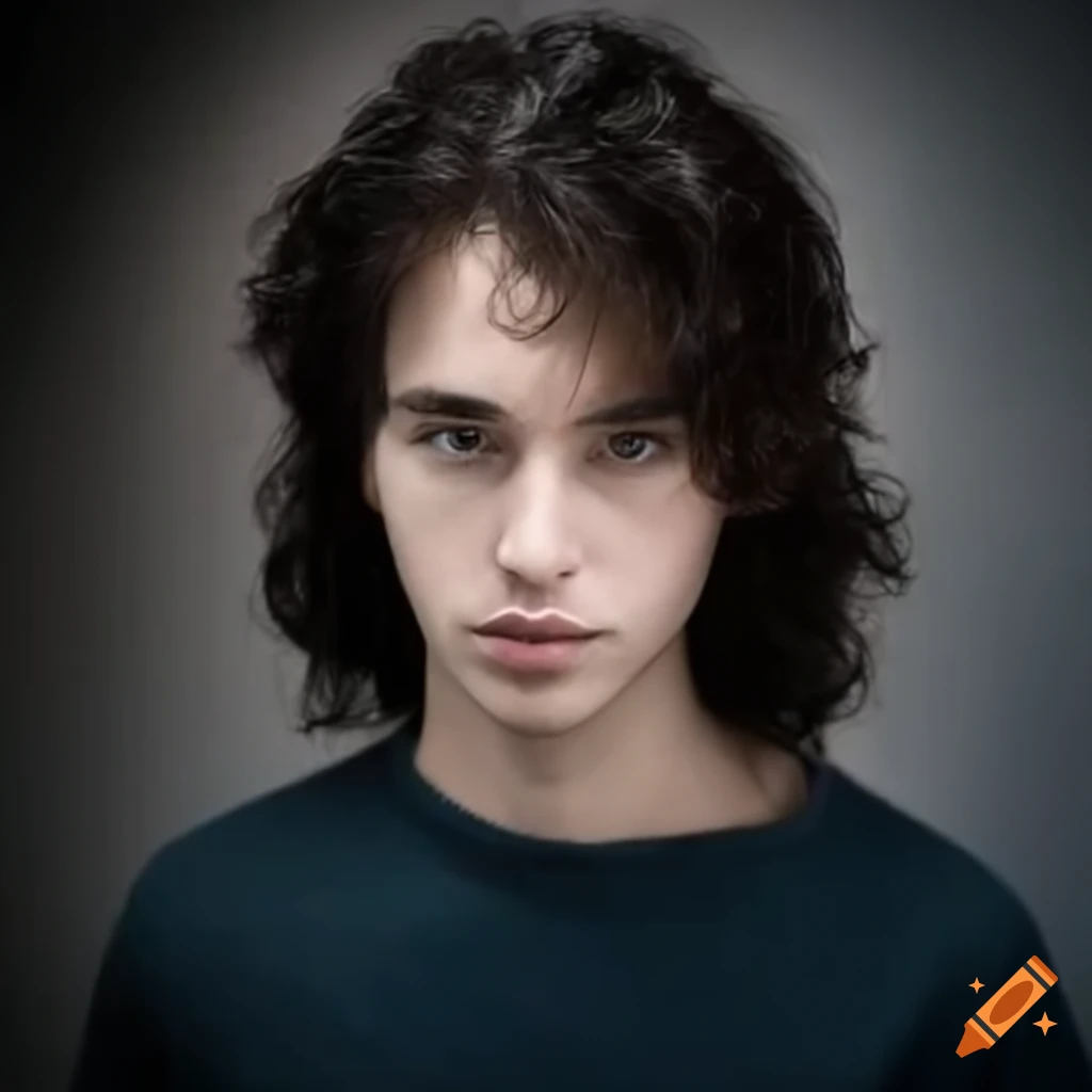 Young man with brooding eyes and medium length hair on Craiyon