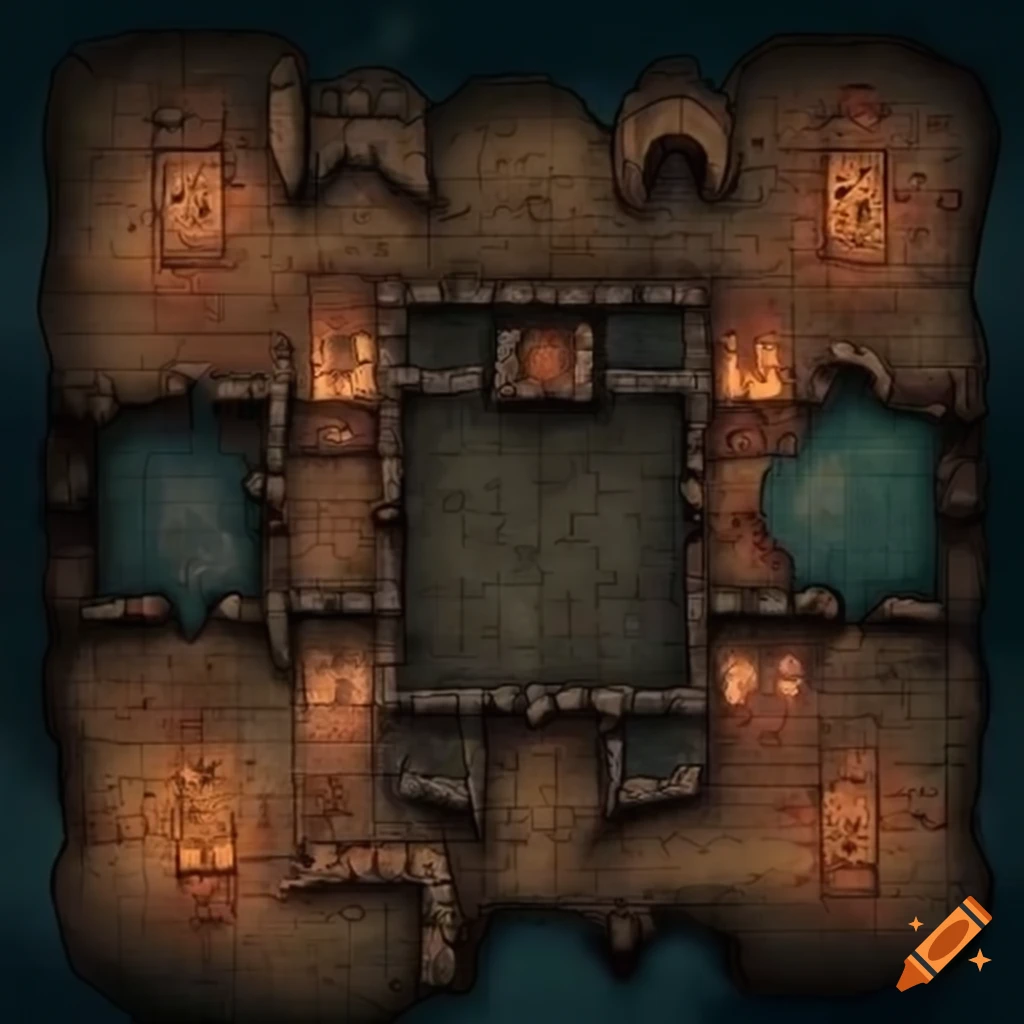 Top-down dungeon puzzle map on Craiyon