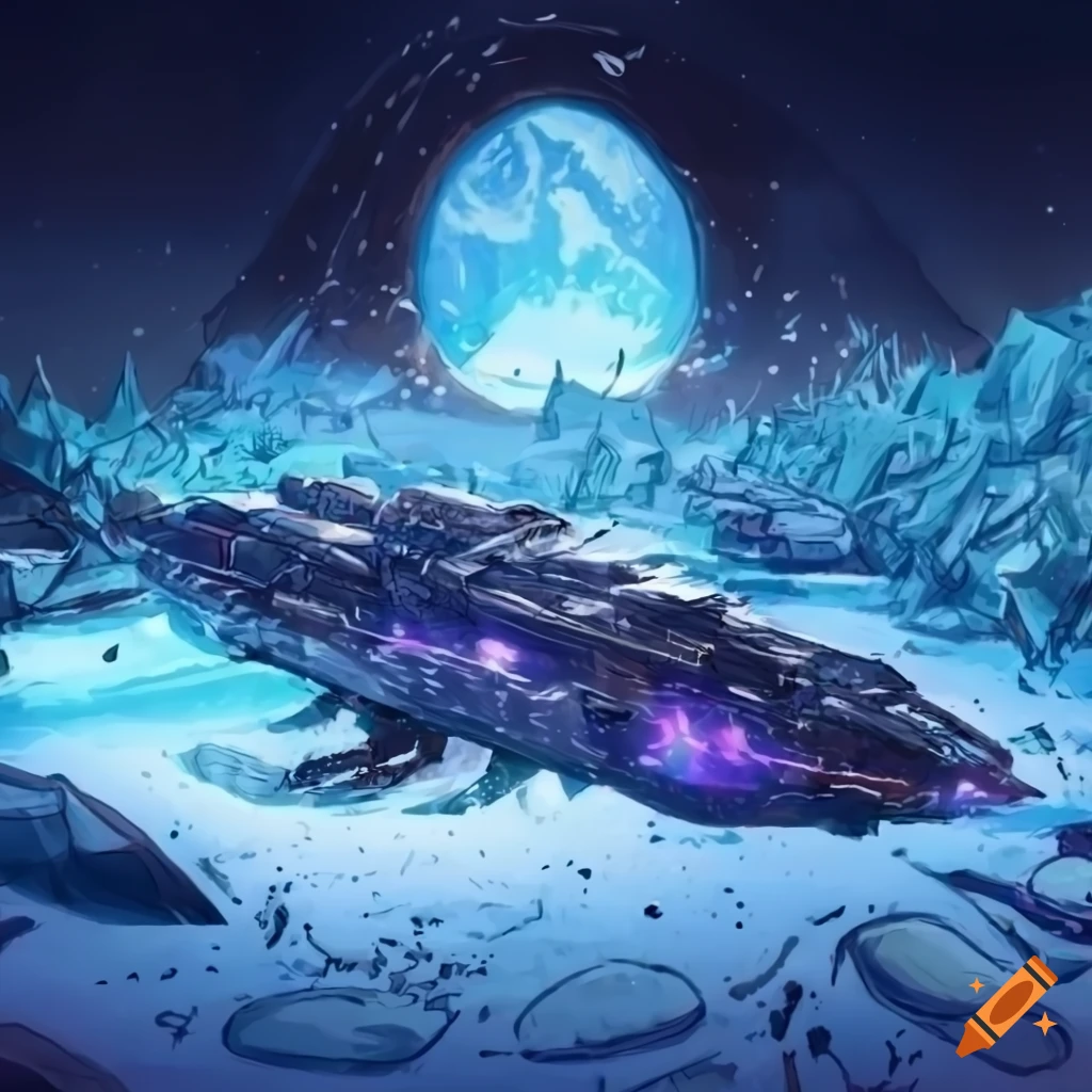 Spaceship made of ice in a yuigoh art style on Craiyon
