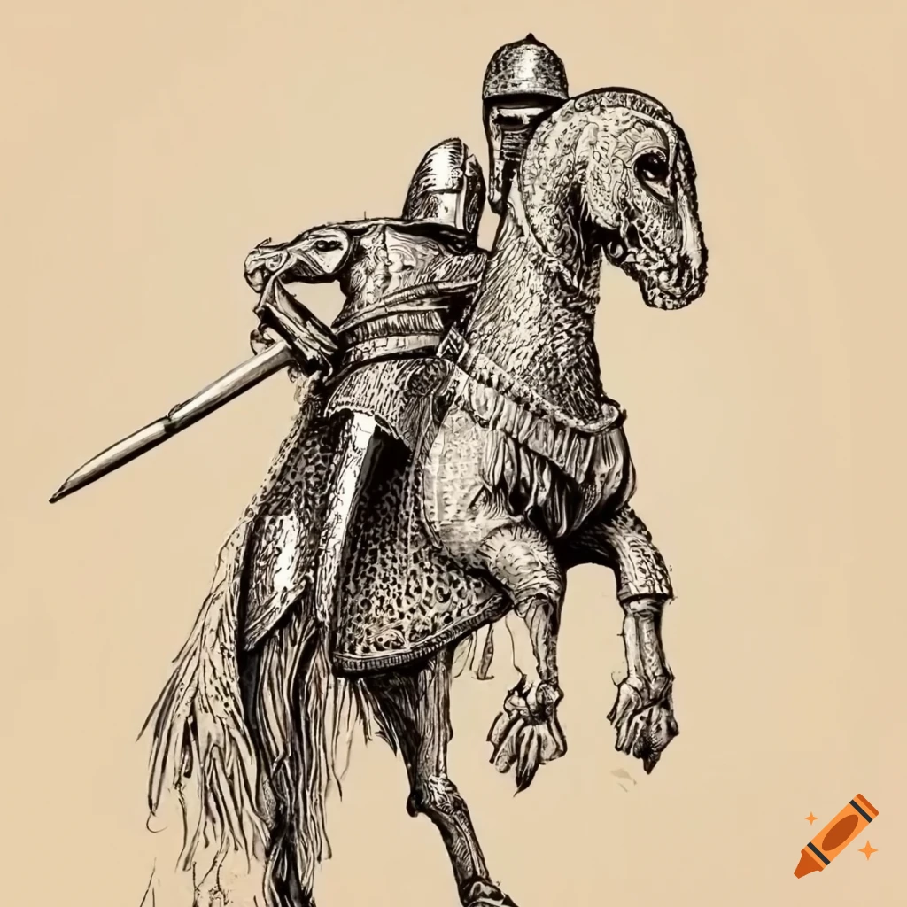 Medieval wall painting of knights and dinosaurs on Craiyon