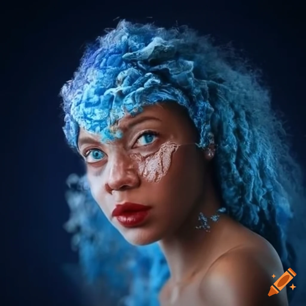 Female adult extraterrestrial with blue skin on Craiyon