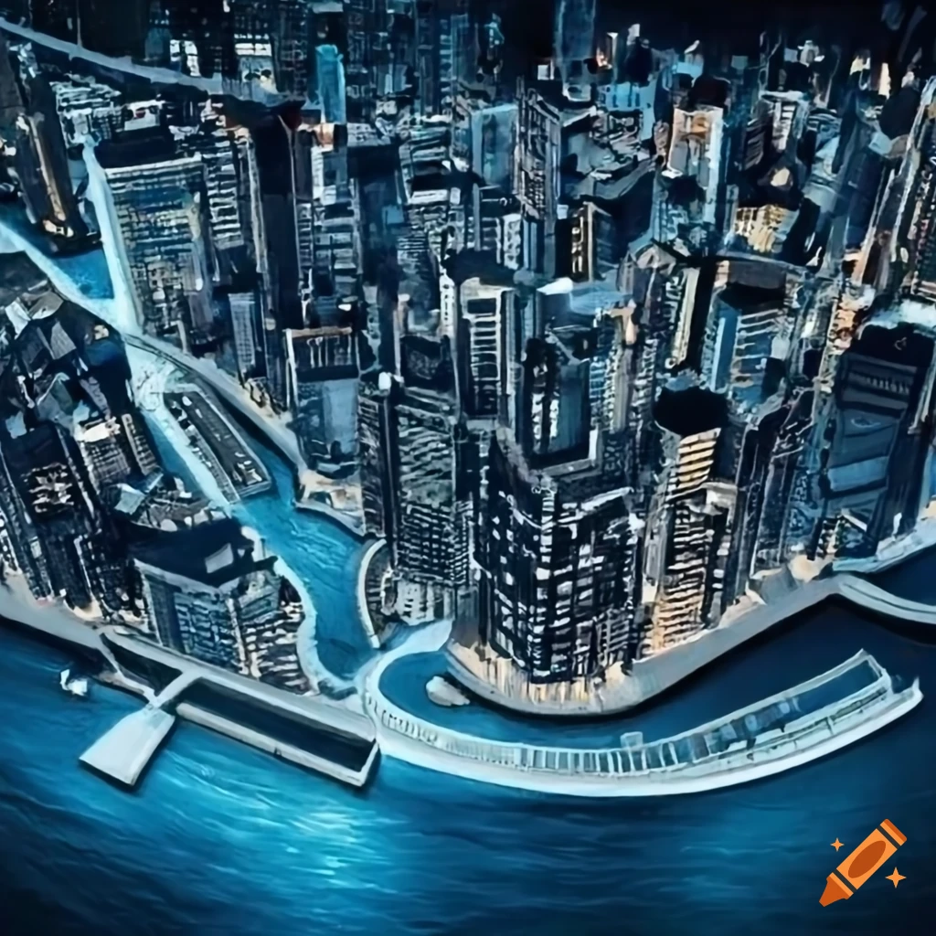 Detailed illustration of a modern city layout on Craiyon