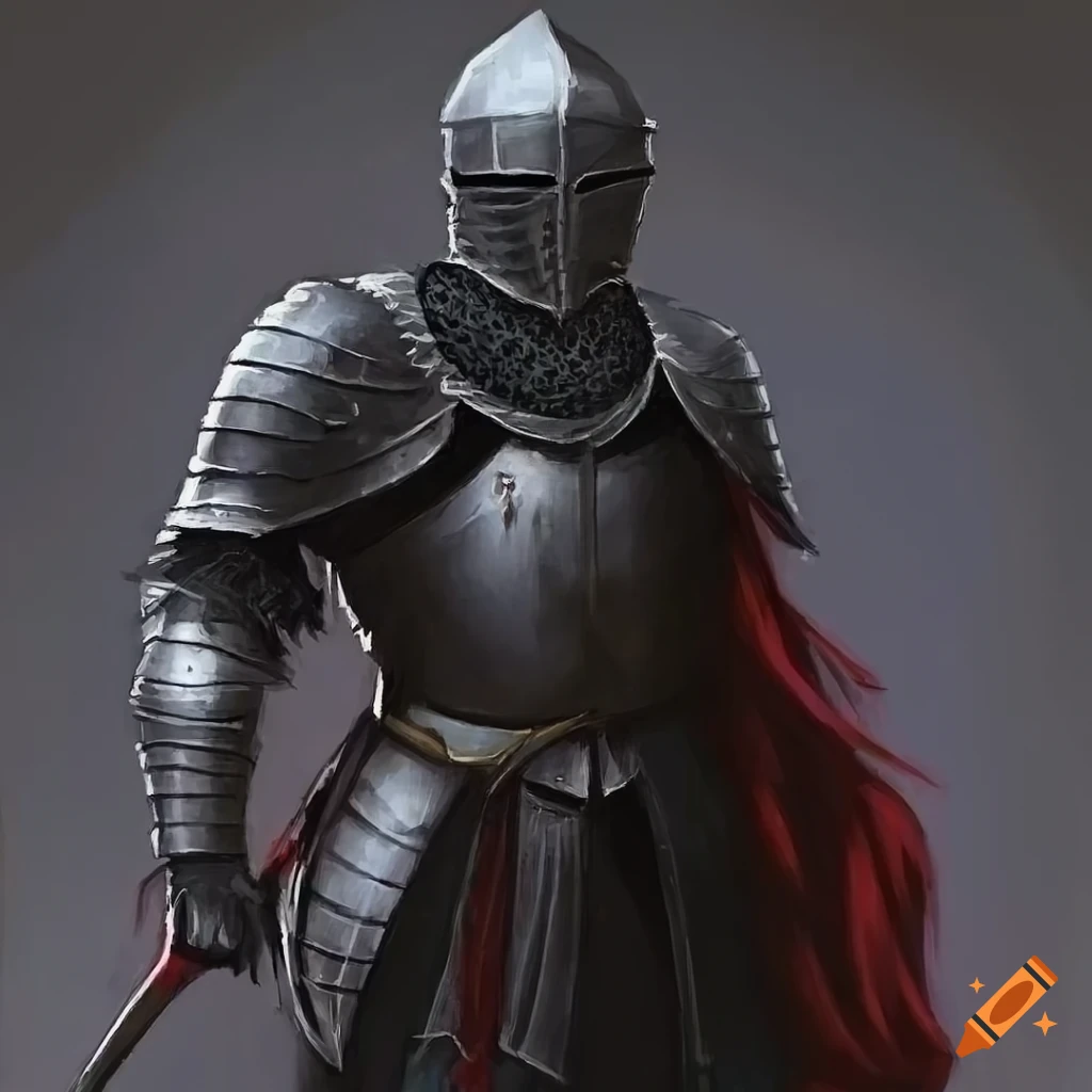 Knight in black armor facing forward in a pastel painting on Craiyon