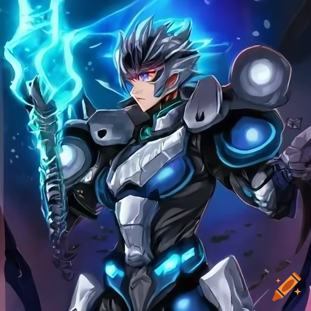 Fantasy Galactic Overlord in blue armor with dark energy, anime style ...