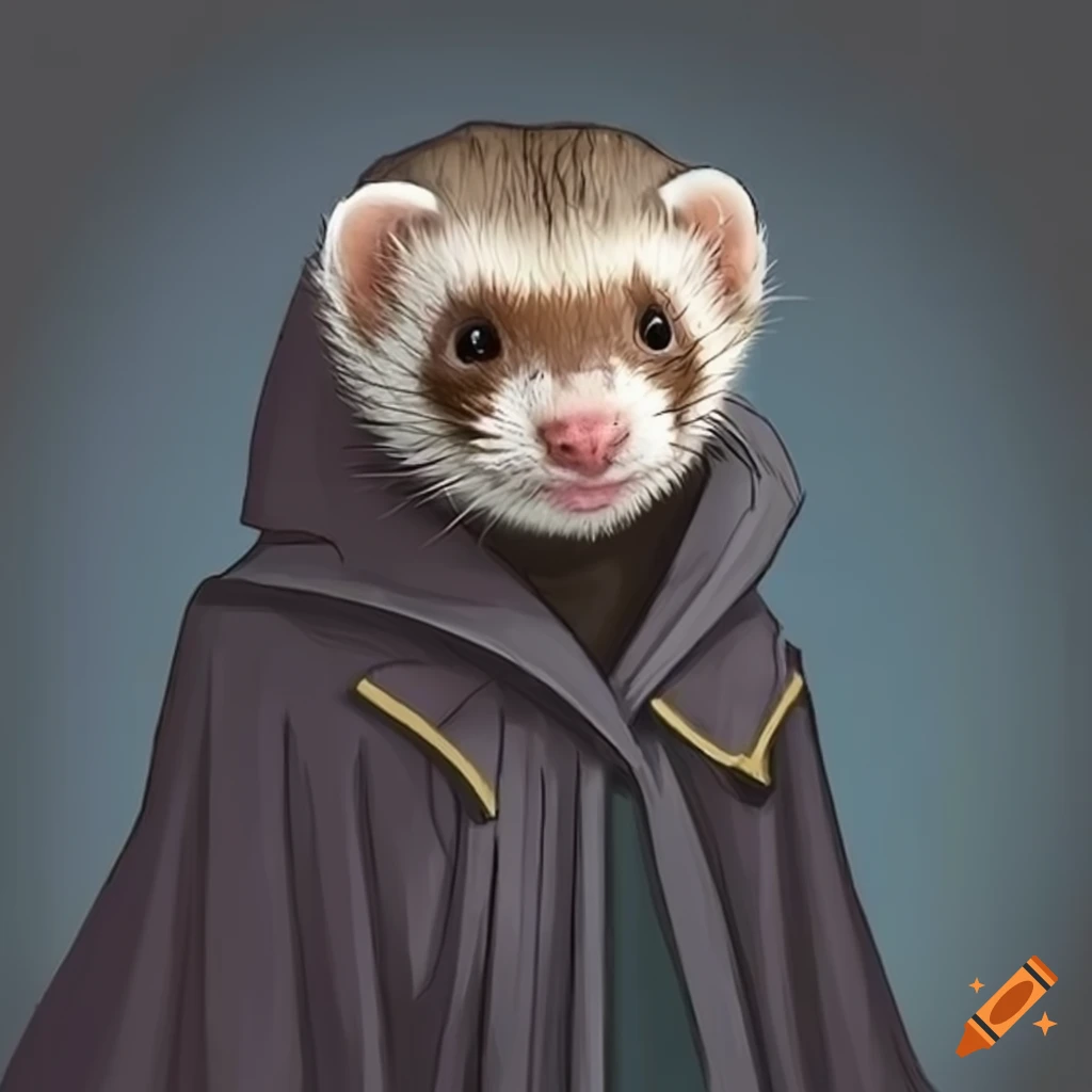 Ferret in a dark fantasy wizard robe on Craiyon