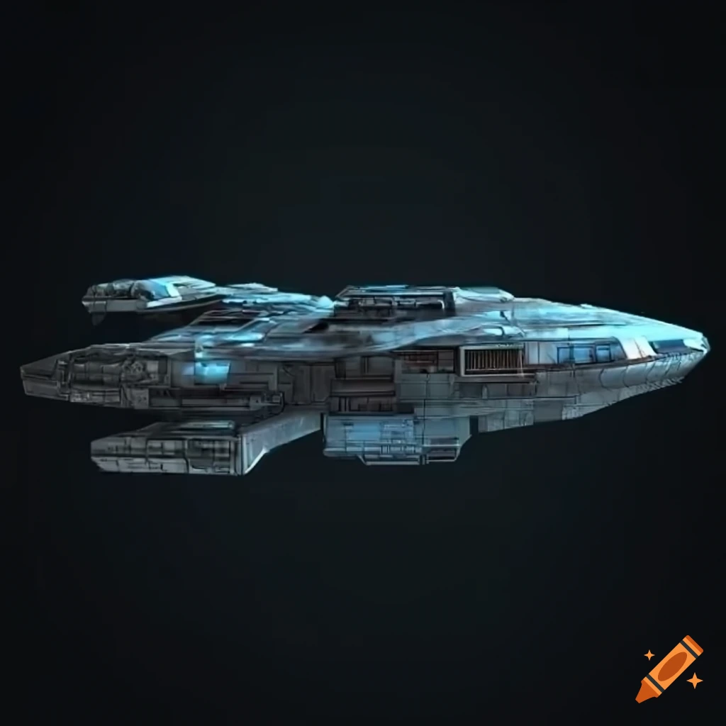 Highly detailed 3d hawk-shaped battle starship in space on Craiyon