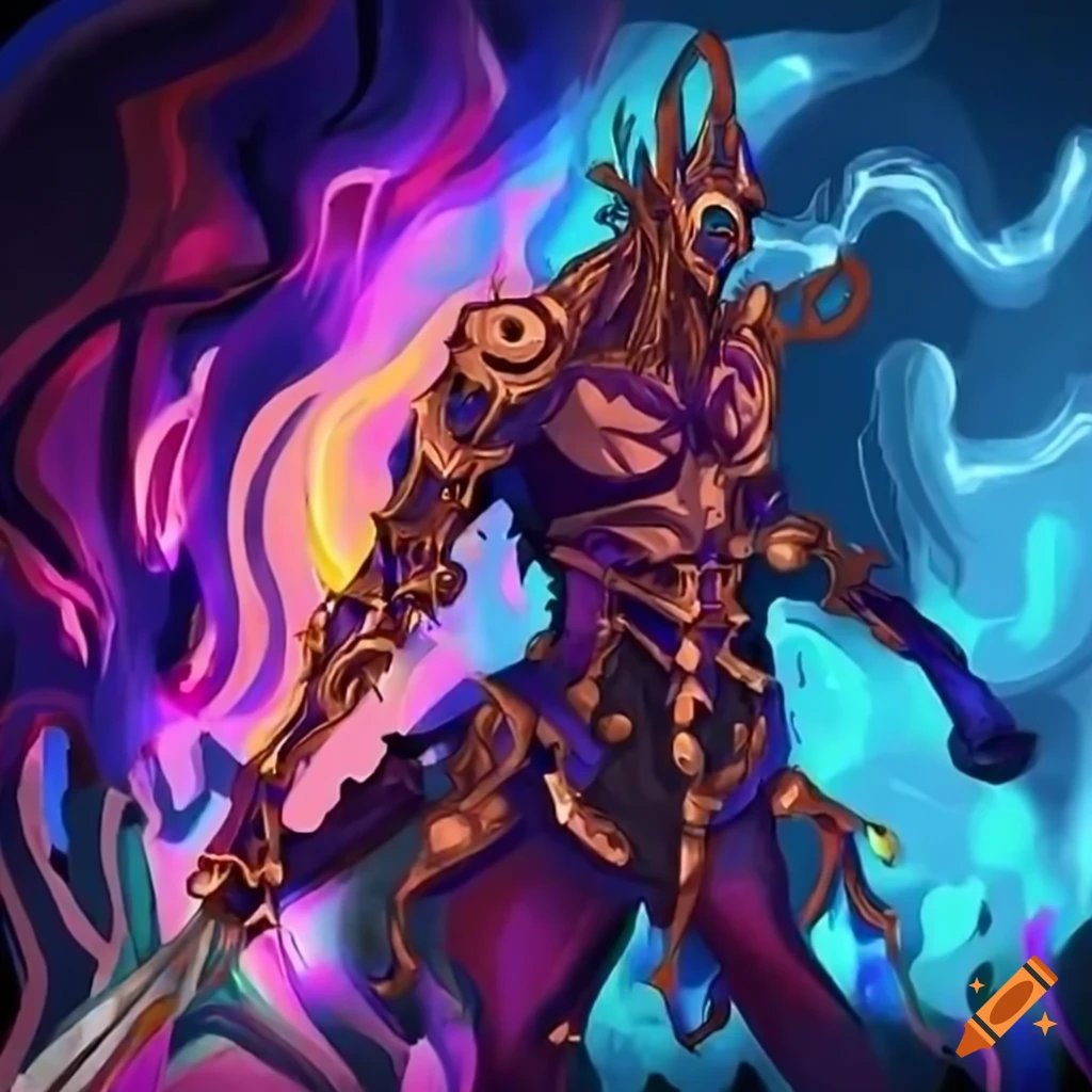 Warrior centaur skeleton rearing up with blue flames aura on Craiyon