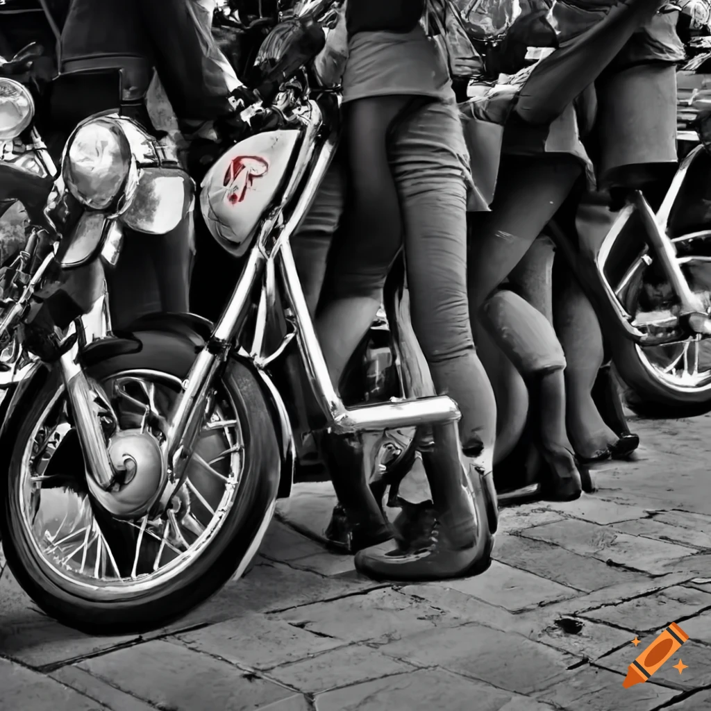 Queue of vintage 1970s sukeban motorbikes on Craiyon