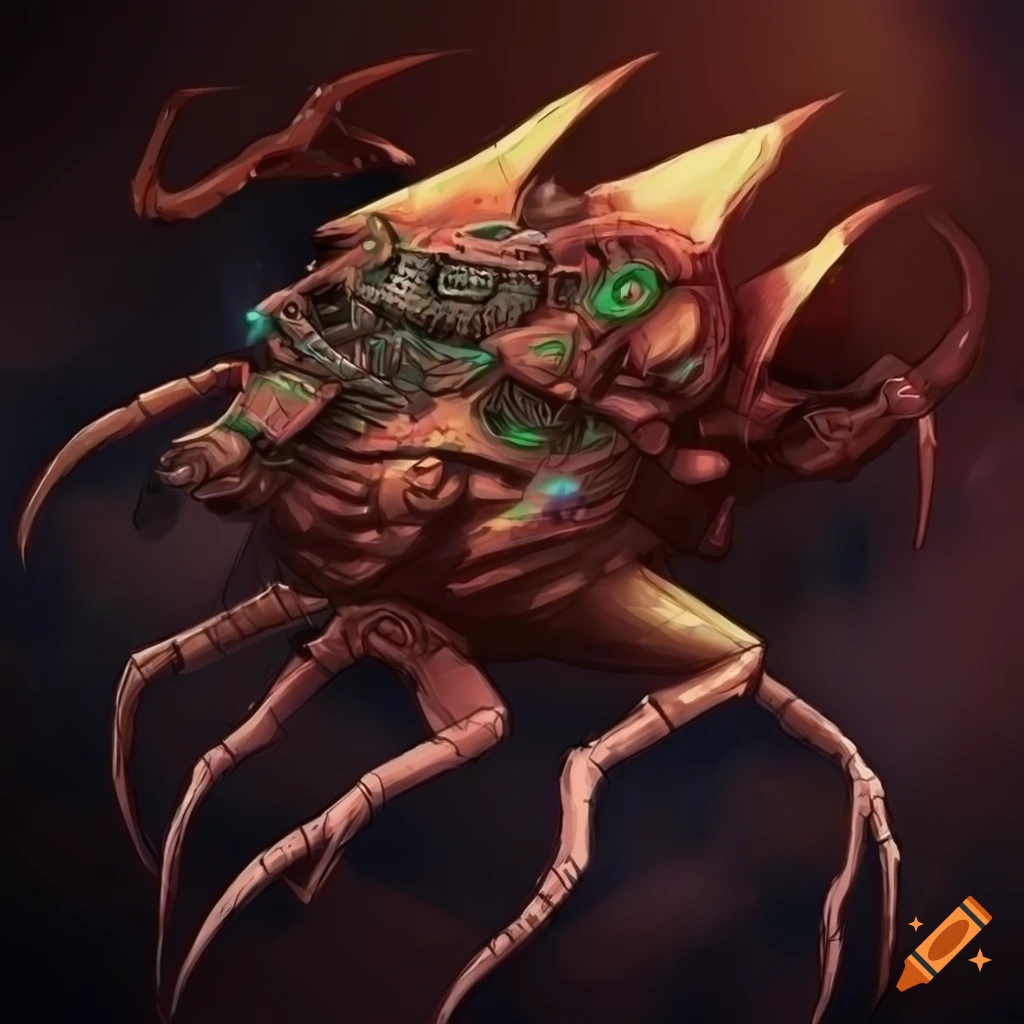 Insectoid spaceship in a YUIGOH style art on Craiyon