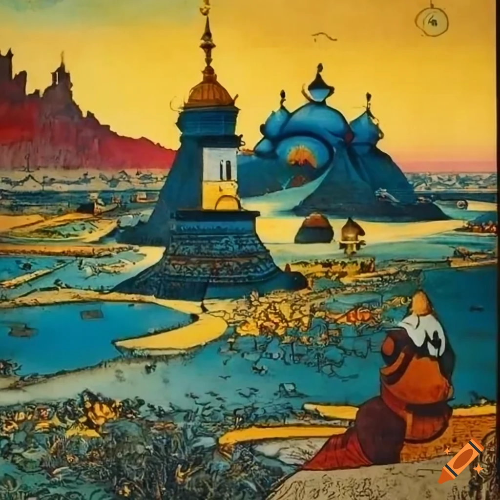 Aladdin and the Genie stone lithograph with diverse art styles and wide ...