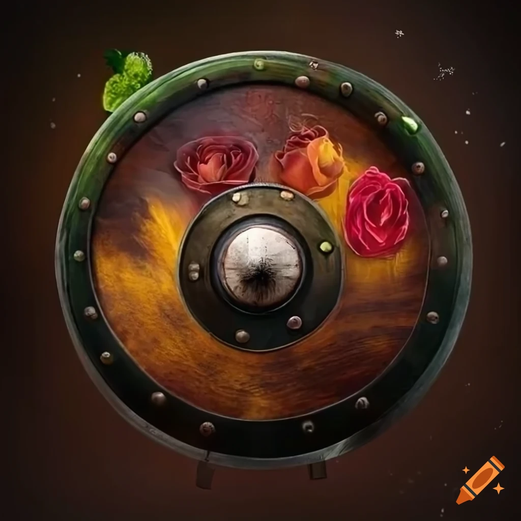 Photorealistic round wooden shield with chauntea goddess of nature ...