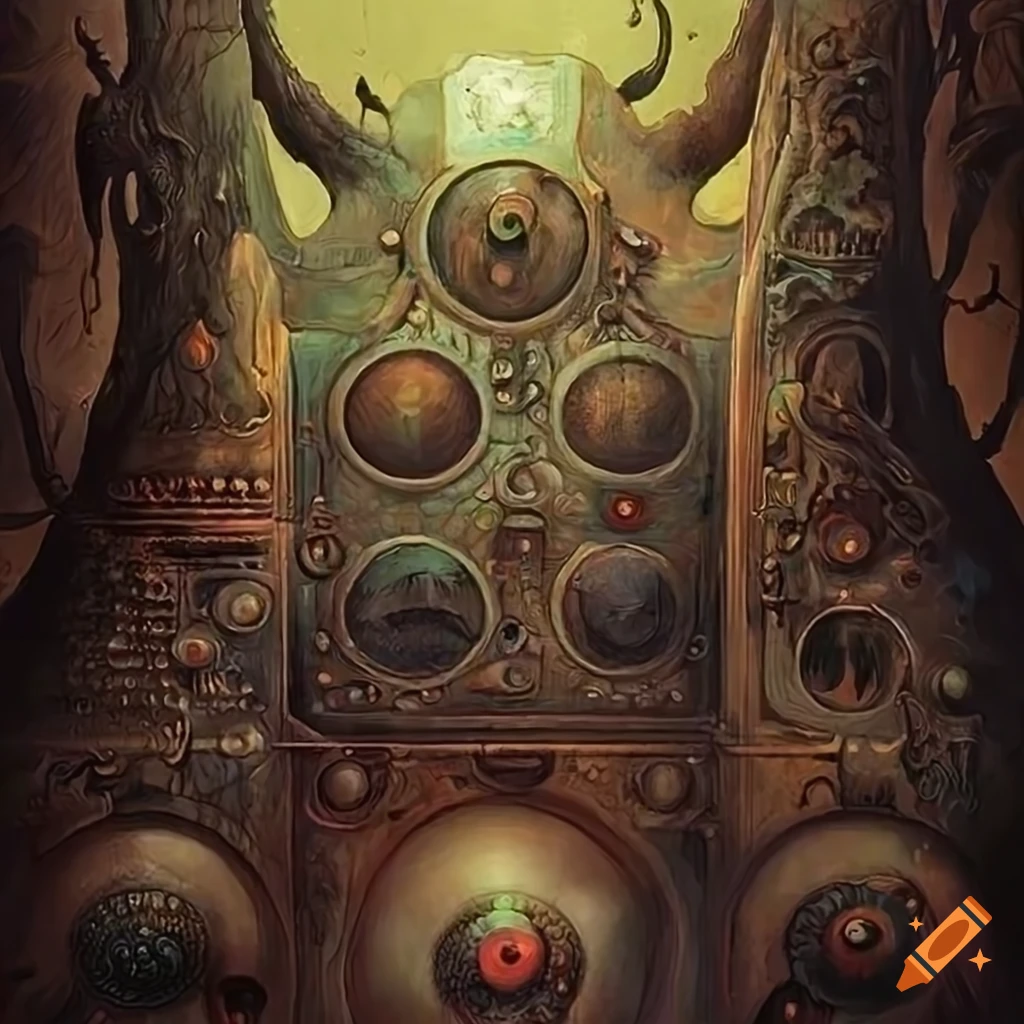 Surreal painting of an ancient eldritch control panel on Craiyon