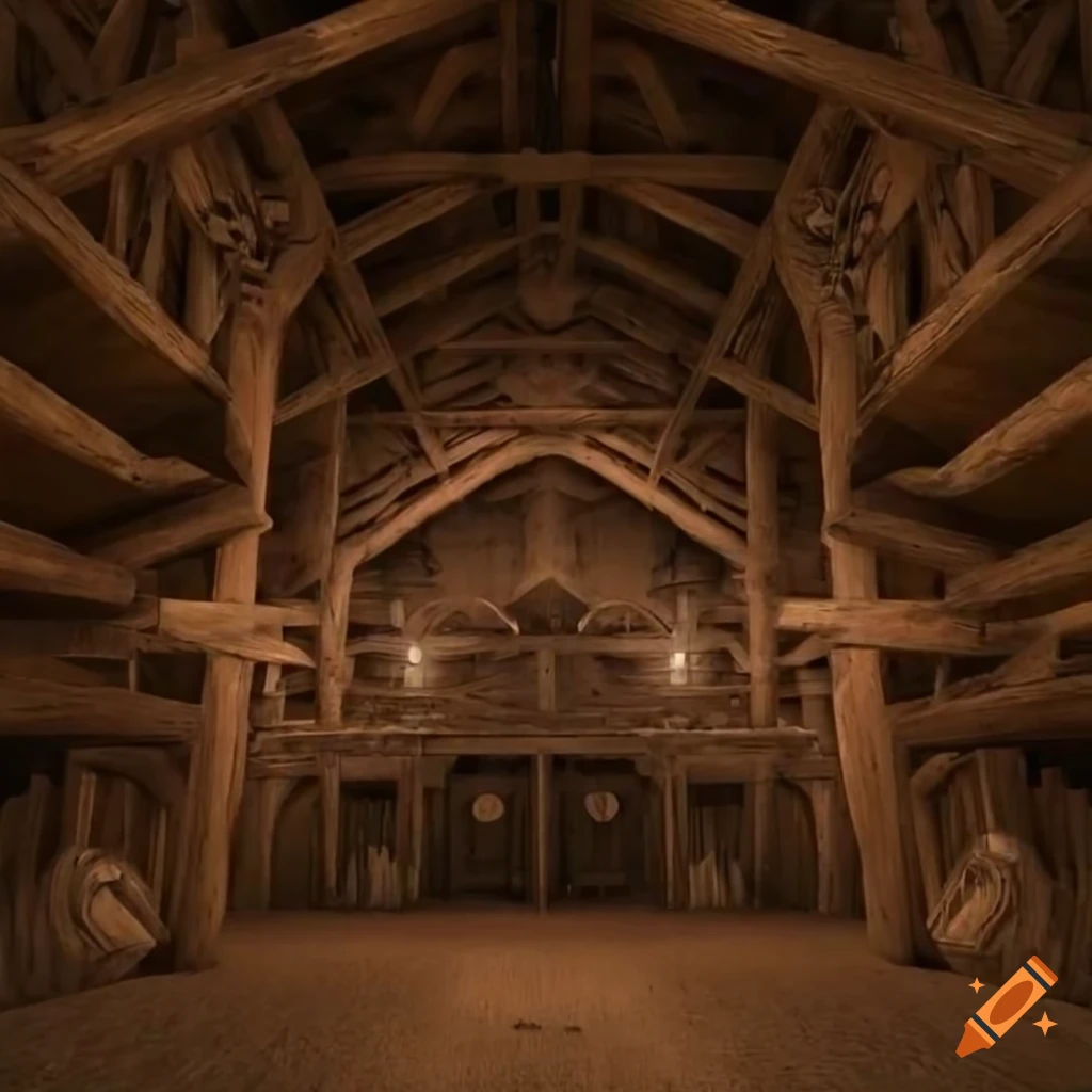 Interior of a spacious fantasy barn with an open space on Craiyon