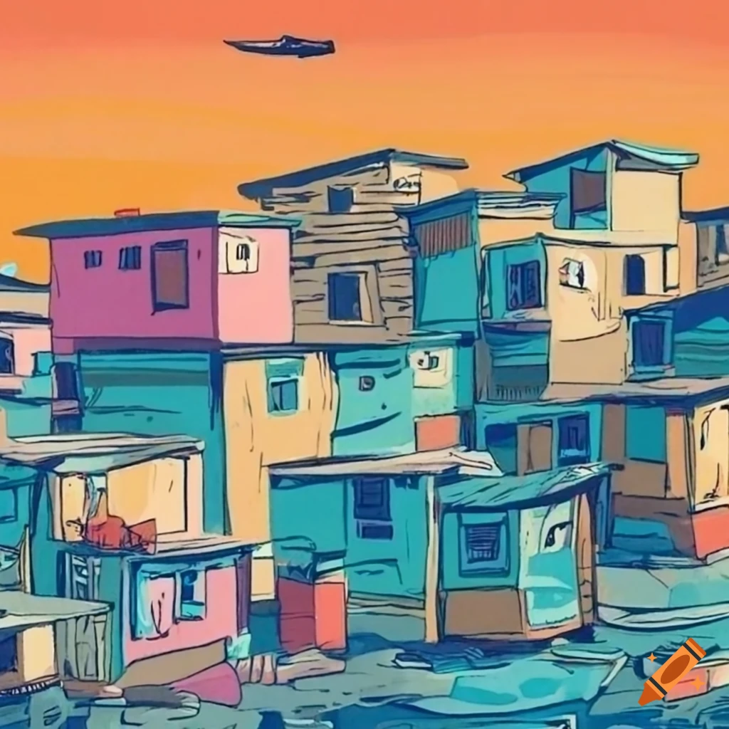 Illustration of urban slums or shantytowns on Craiyon