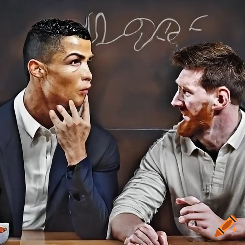 Soccer stars ronaldo and messi having a conversation in a classroom on ...