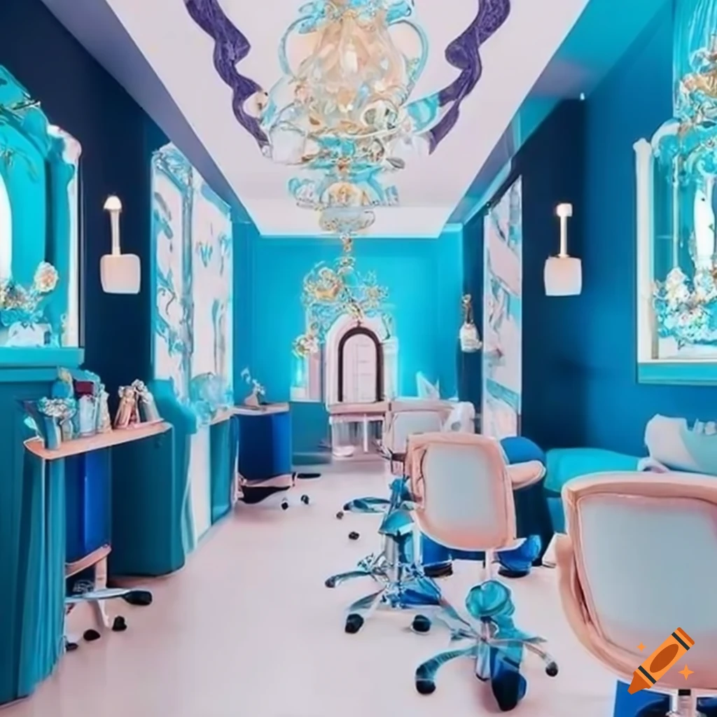 Interior of valentina's nail salon with soothing blue color scheme on ...