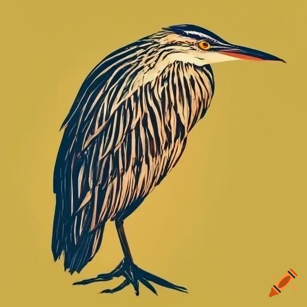 Bittern woodcut illustration on Craiyon