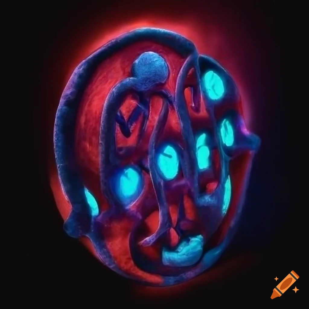 Stone plaque with glowing runes and red outline in an ancient style on ...