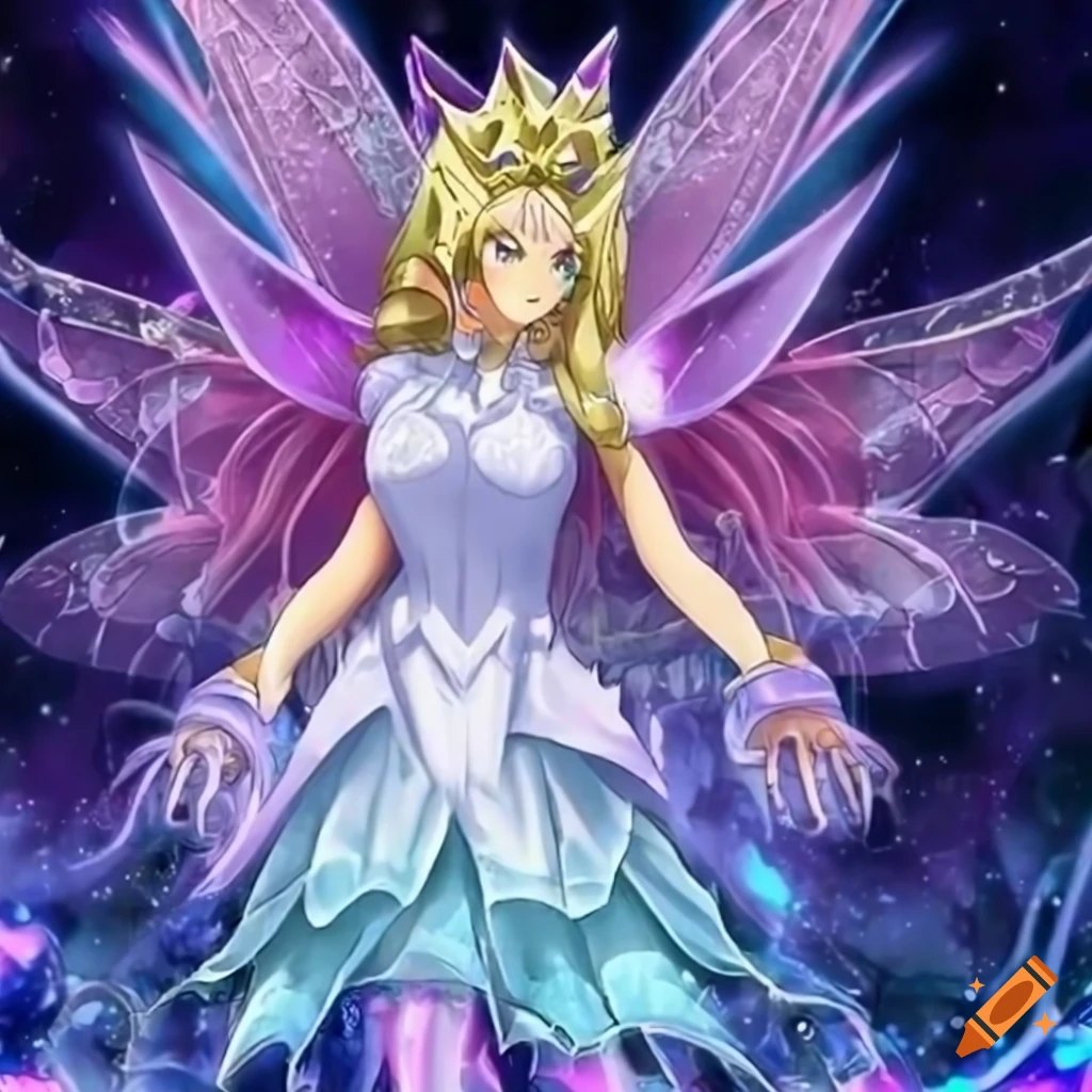 Bright-eyed angelic fairy princess with a beautiful smile and open arms ...