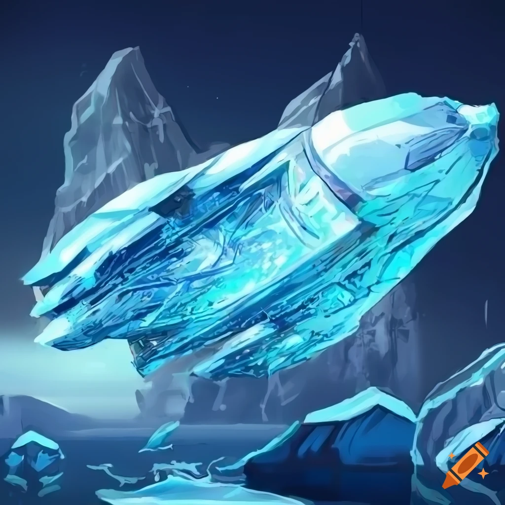 Spaceship made of ice in a YUIGOH art style on Craiyon