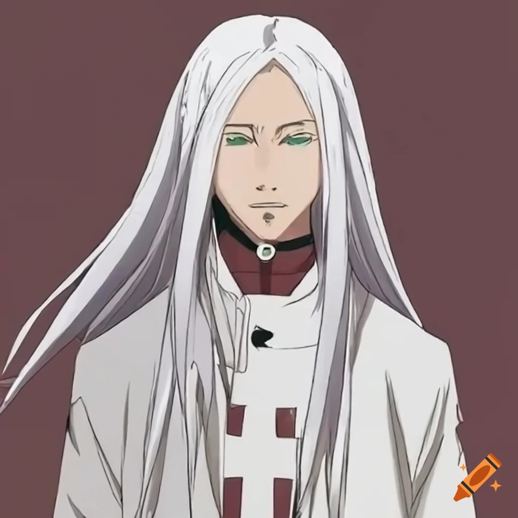 Anime man with long white hair in priest attire on Craiyon