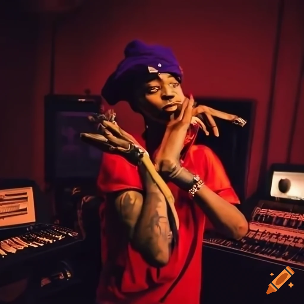 Lil downy rapper in the studio on Craiyon