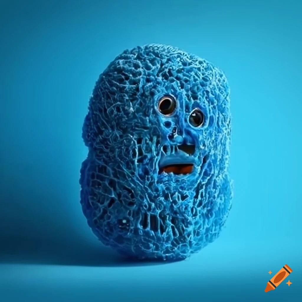 Character with a blue loofah sponge body on Craiyon