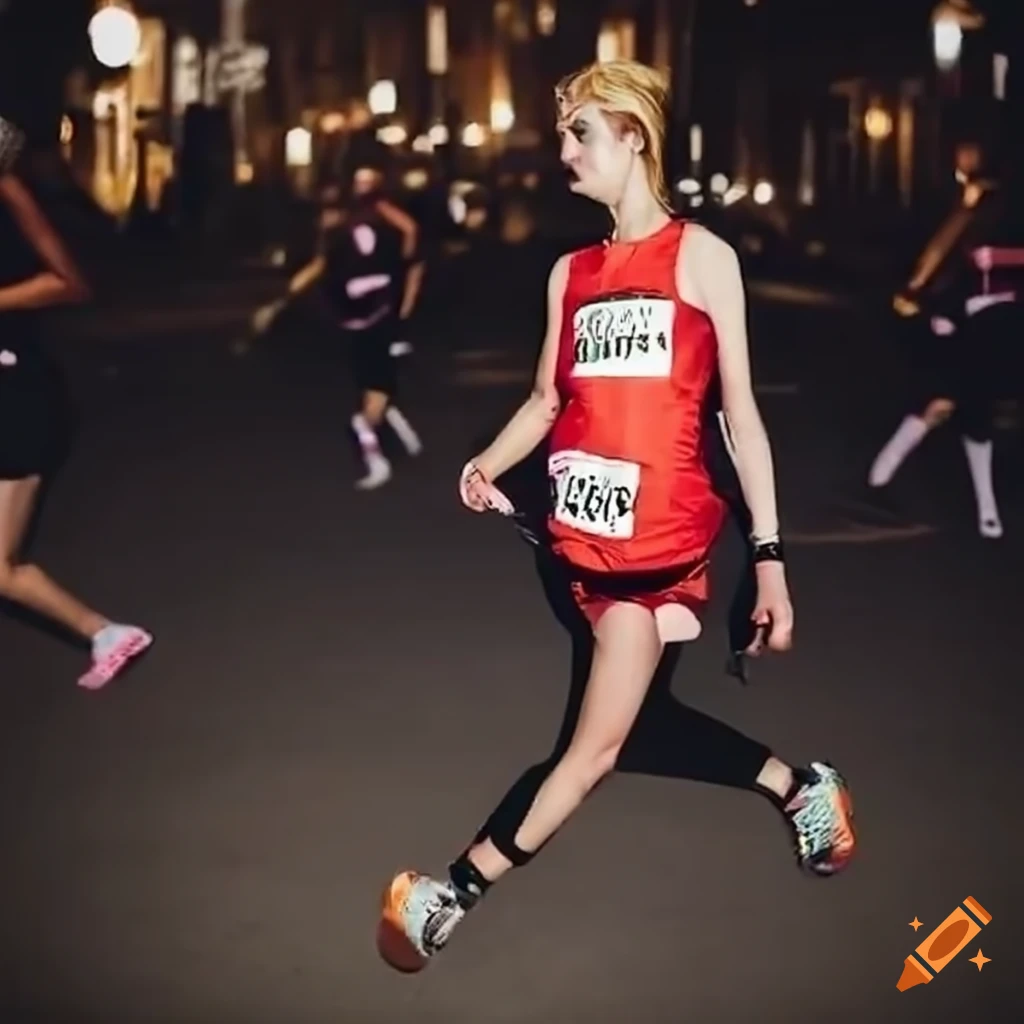 Finish line celebration at a fun run event on Craiyon