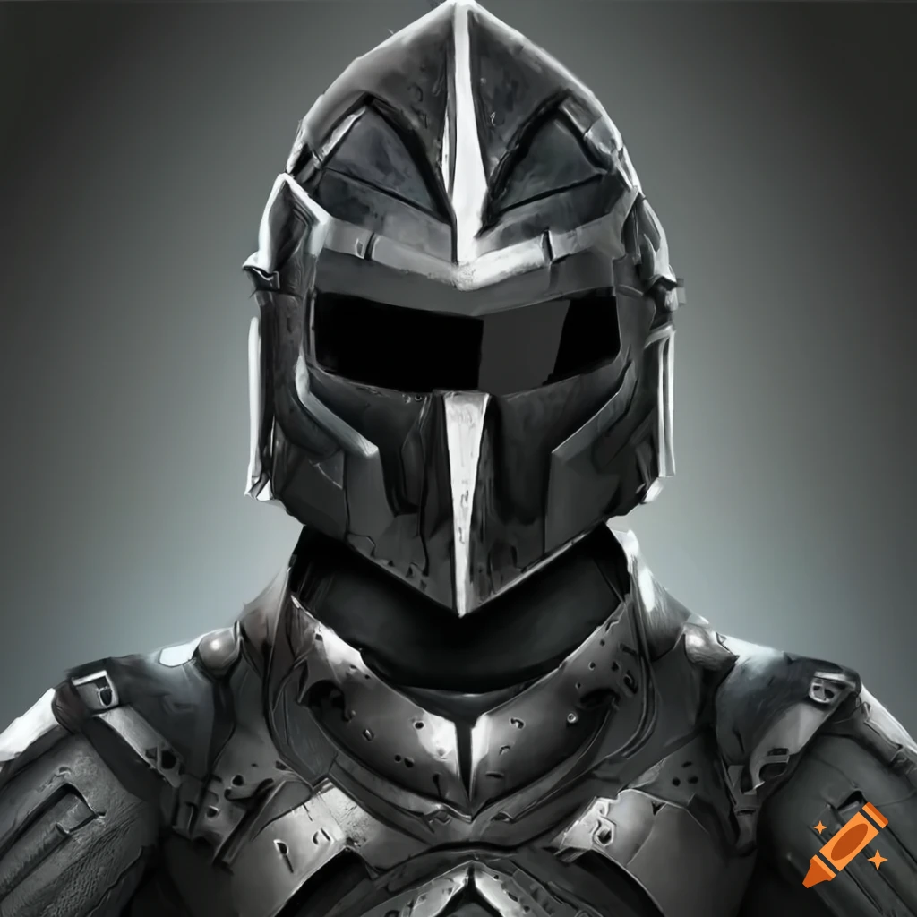 Futuristic black and white knight armor with gold accents on Craiyon