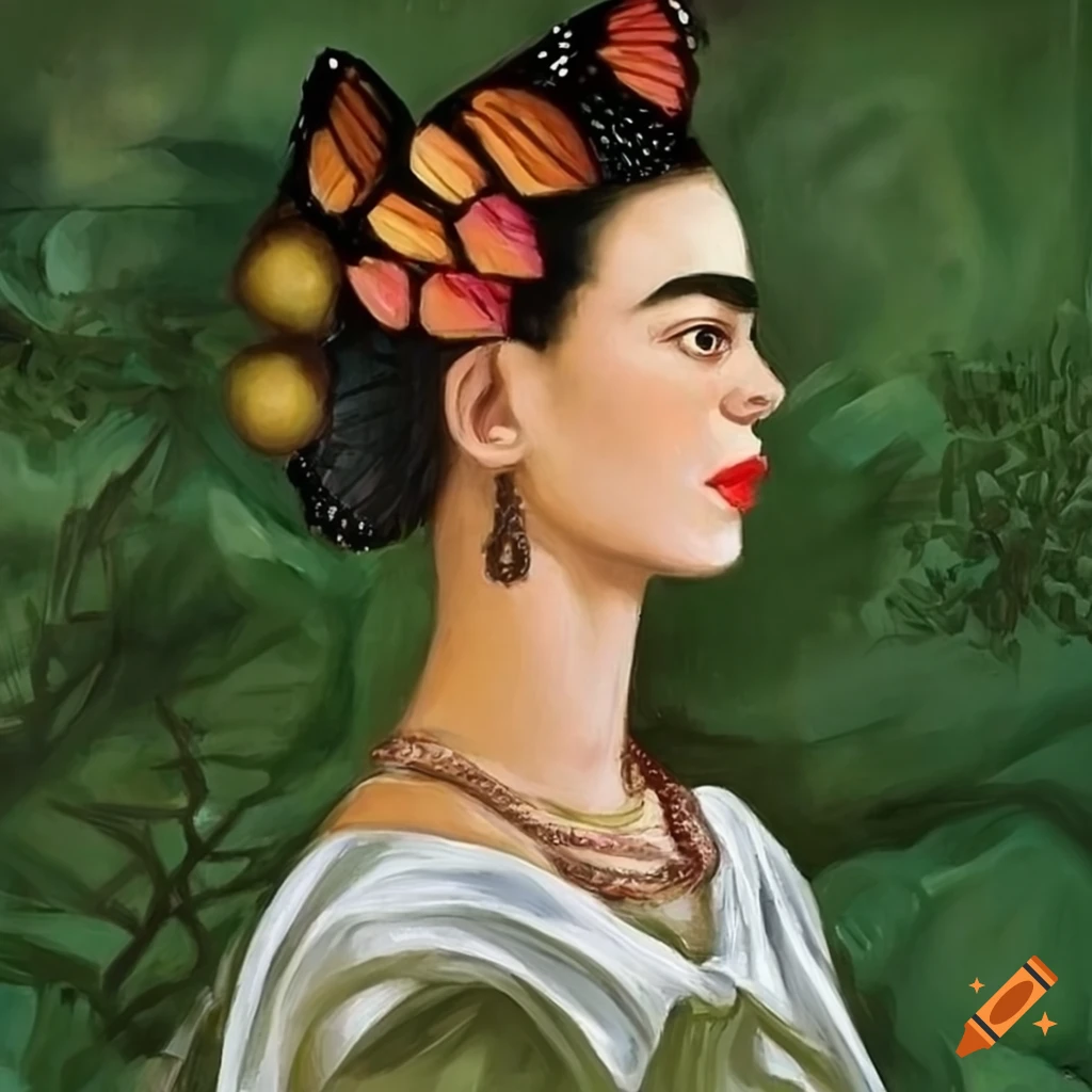 Frida kahlo portrait in white dress with monarch butterfly in tamara de ...