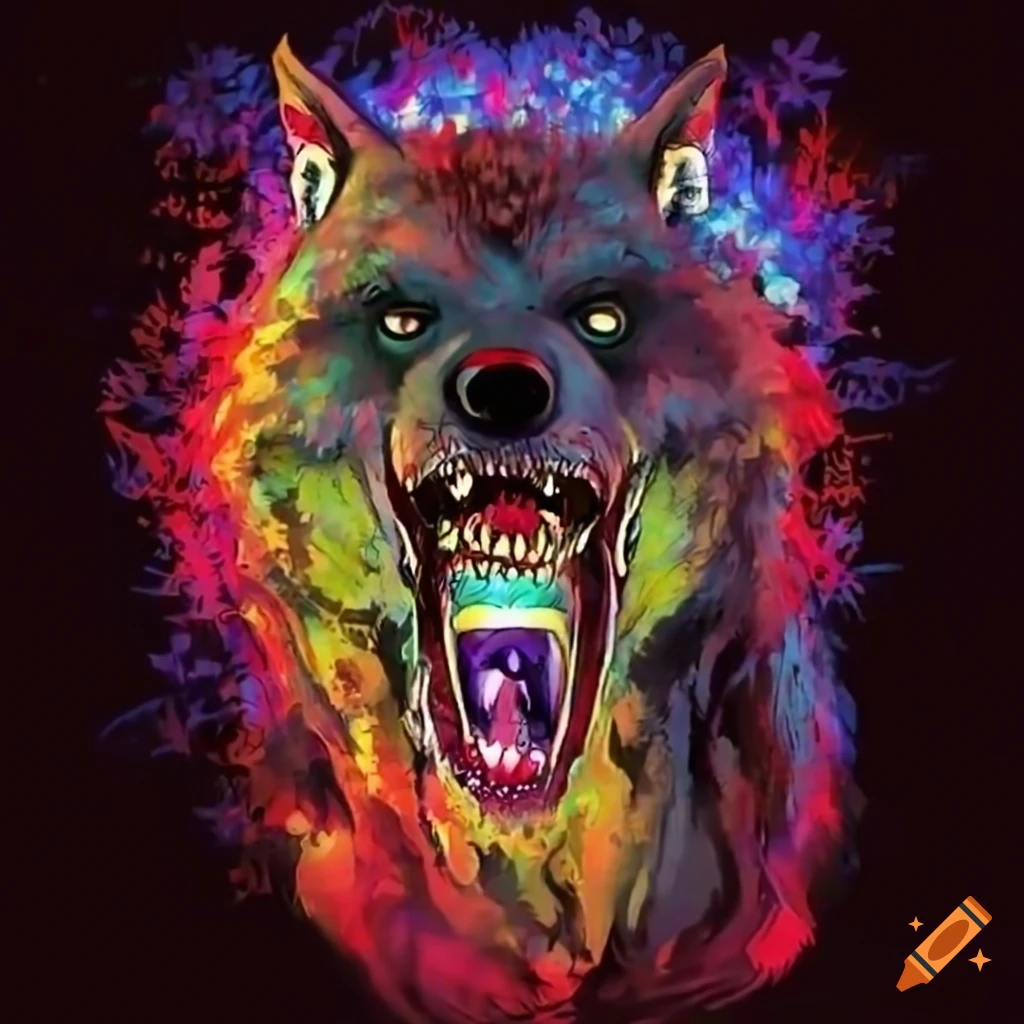 Sinister depiction of a big bad wolf in a horror setting on Craiyon