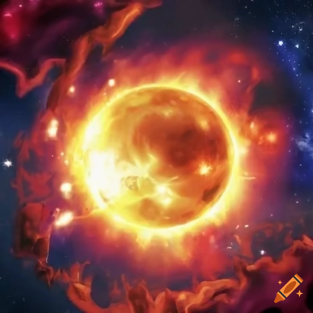Solar flare from space in a yugioh art style on Craiyon