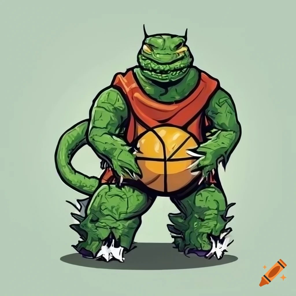 Giant turtle kaiju wearing a basketball jersey for logo design on Craiyon