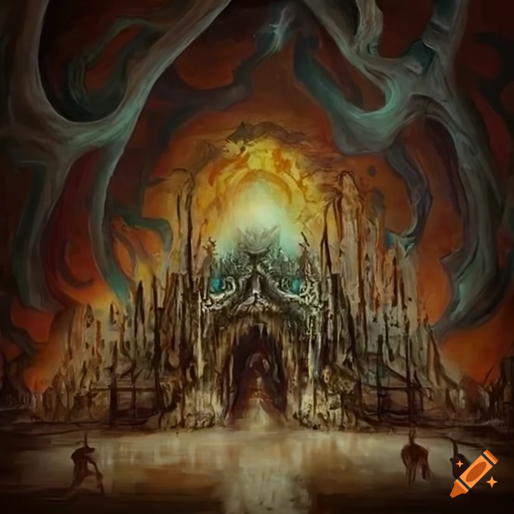 Surreal painting of ancient eldritch advanced civilization on Craiyon