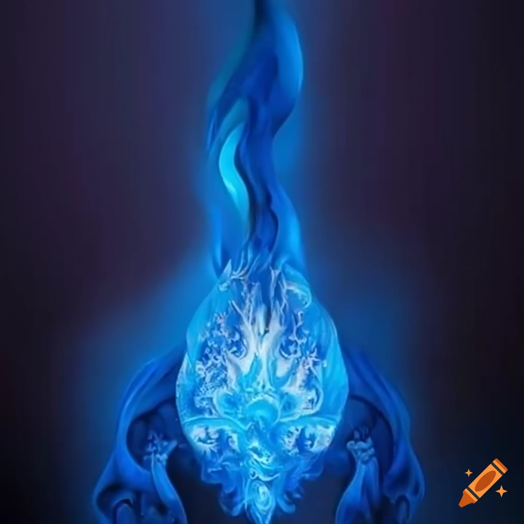 Luxurious crest with blue and fiery azure flame on Craiyon