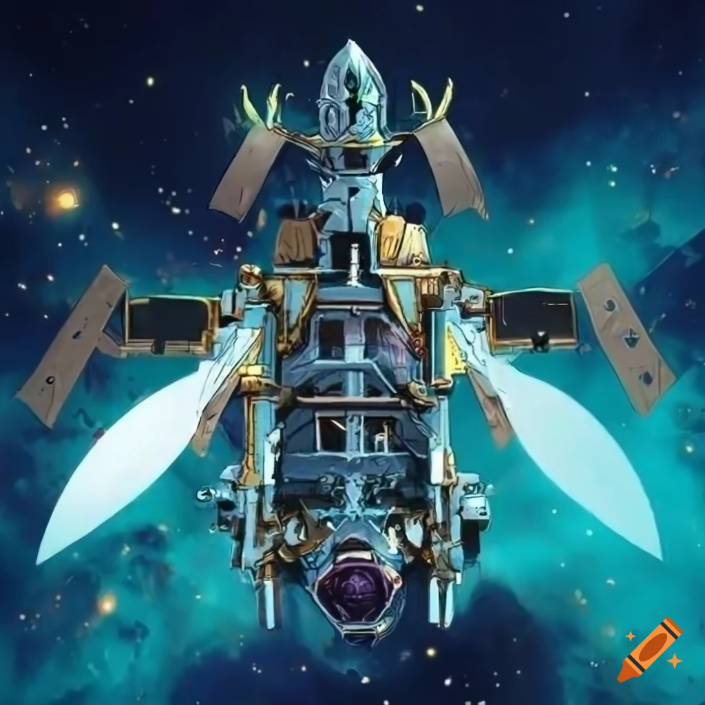 Mechanical four-winged spacecraft on Craiyon