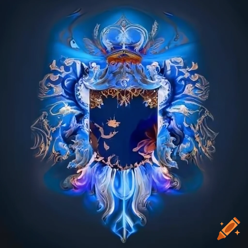 Luxurious crest with blue and fiery azure flame on Craiyon