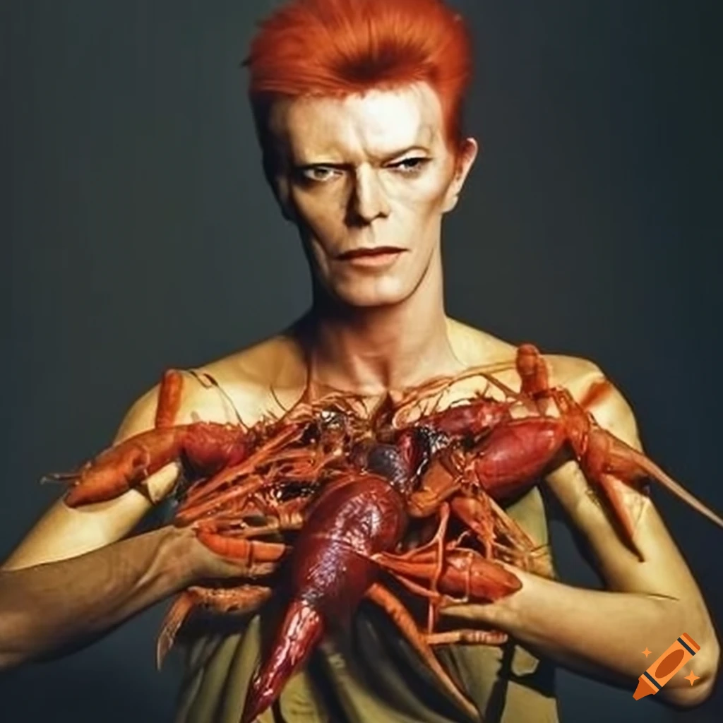 Iconic picture of david bowie as a crawfish on Craiyon