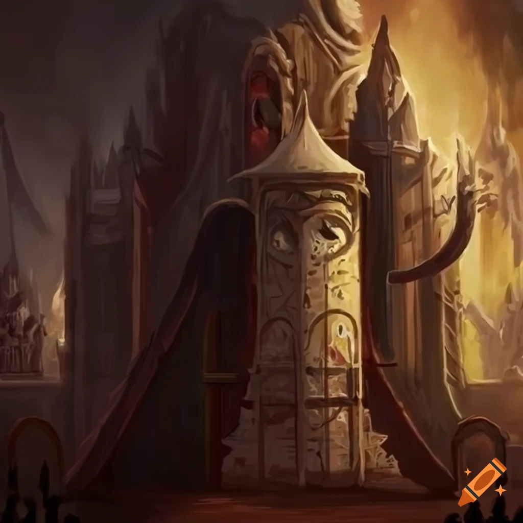 Eldritch-inspired guarded border barrier wall with gate in otherworldly ...