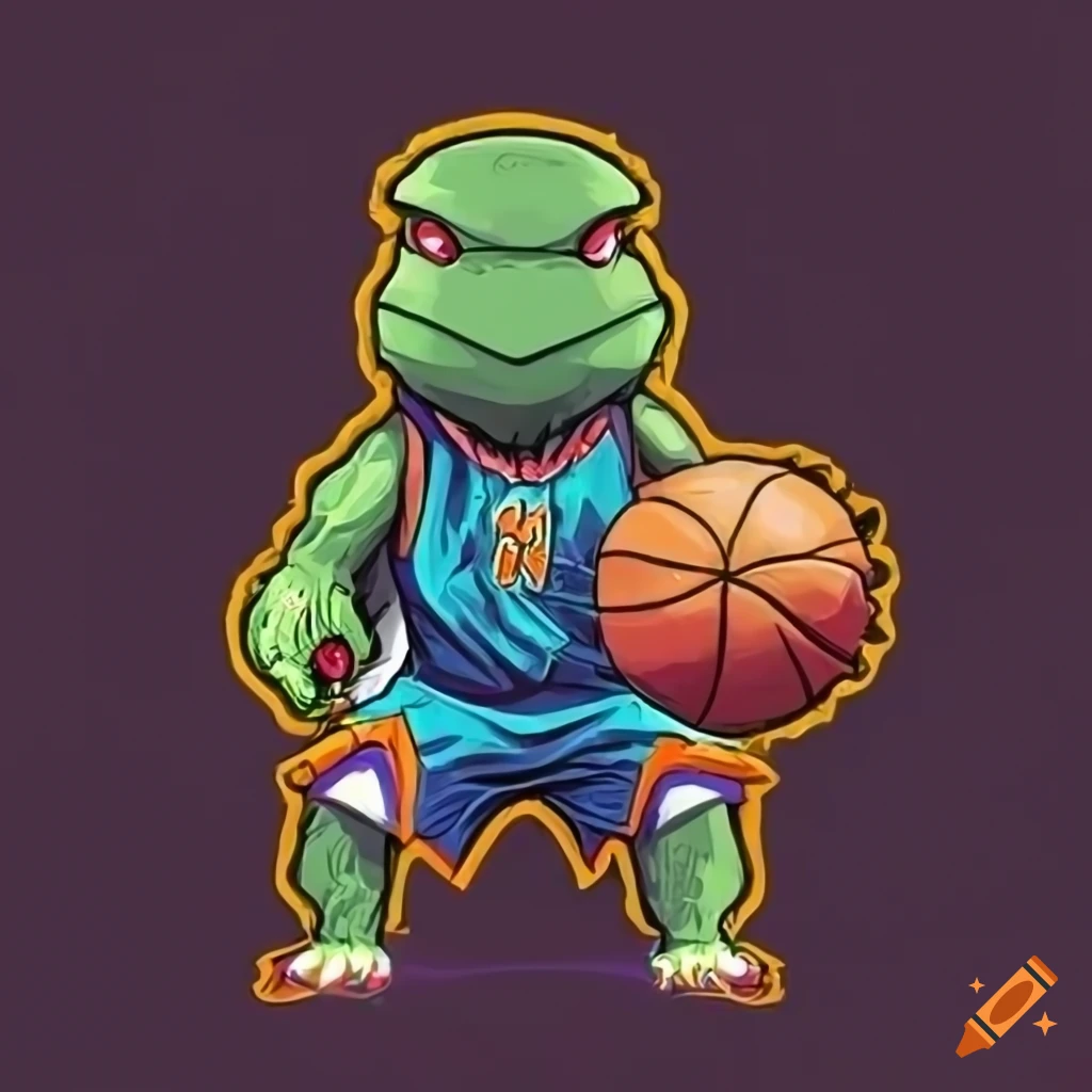 Giant turtle kaiju in basketball jersey for logo design on Craiyon