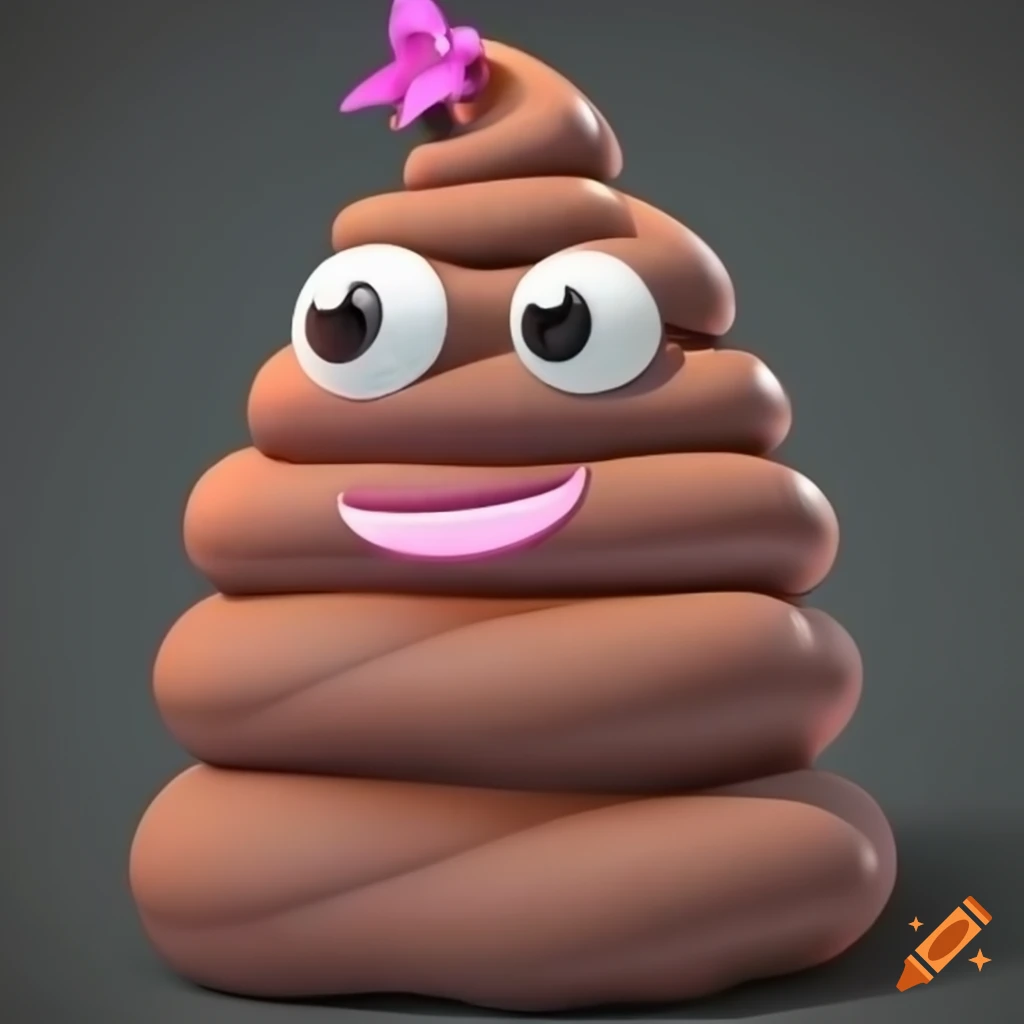 Cheerful cartoonish poop character with a pink bow in 3d on Craiyon