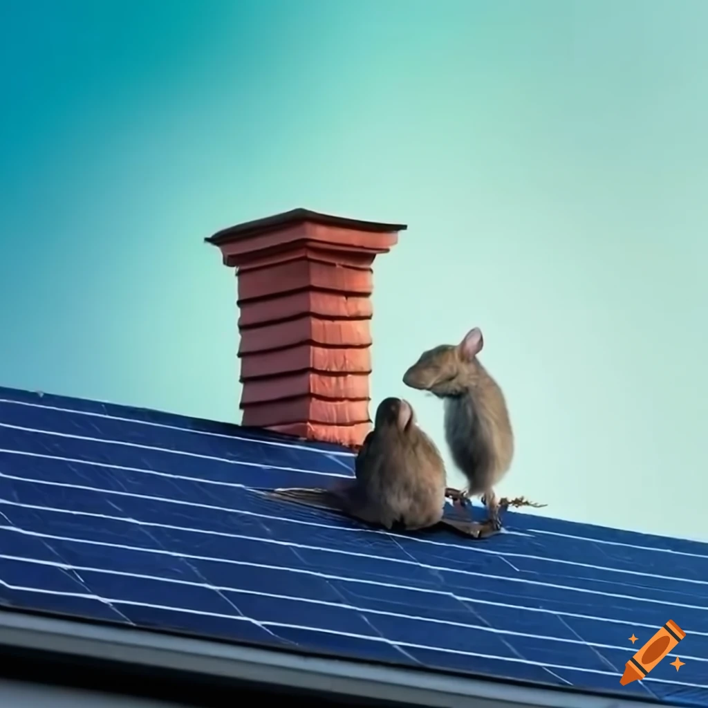 Mouse on roof with chimney and photovoltaic panels on Craiyon