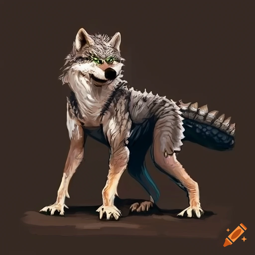 Wolf-crocodile hybrid creature on Craiyon