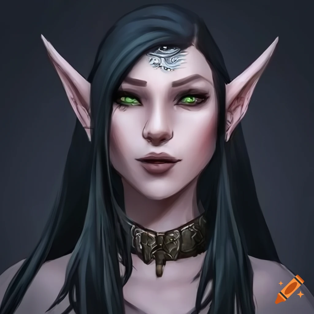 Moon elf female with black hair on Craiyon