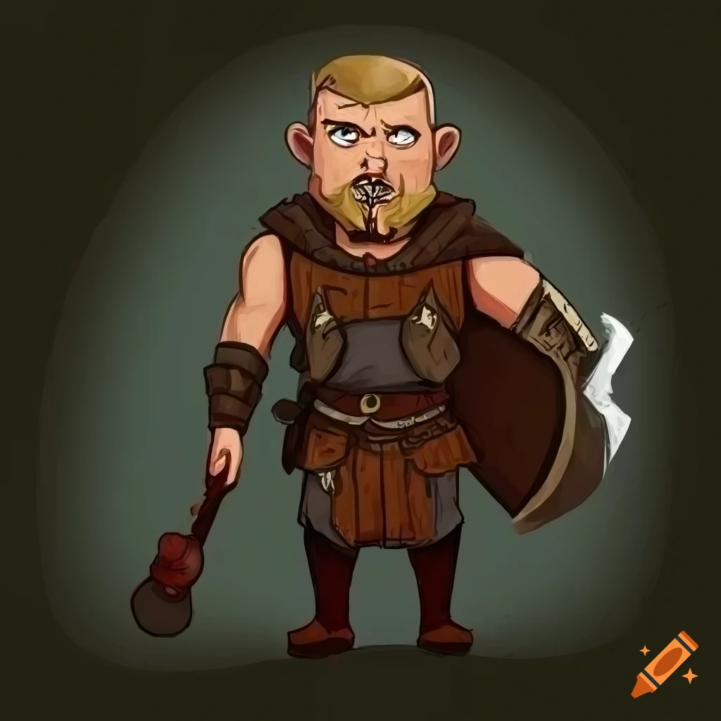 Short warrior with battle axe in a cartoon style for dnd campaign on ...