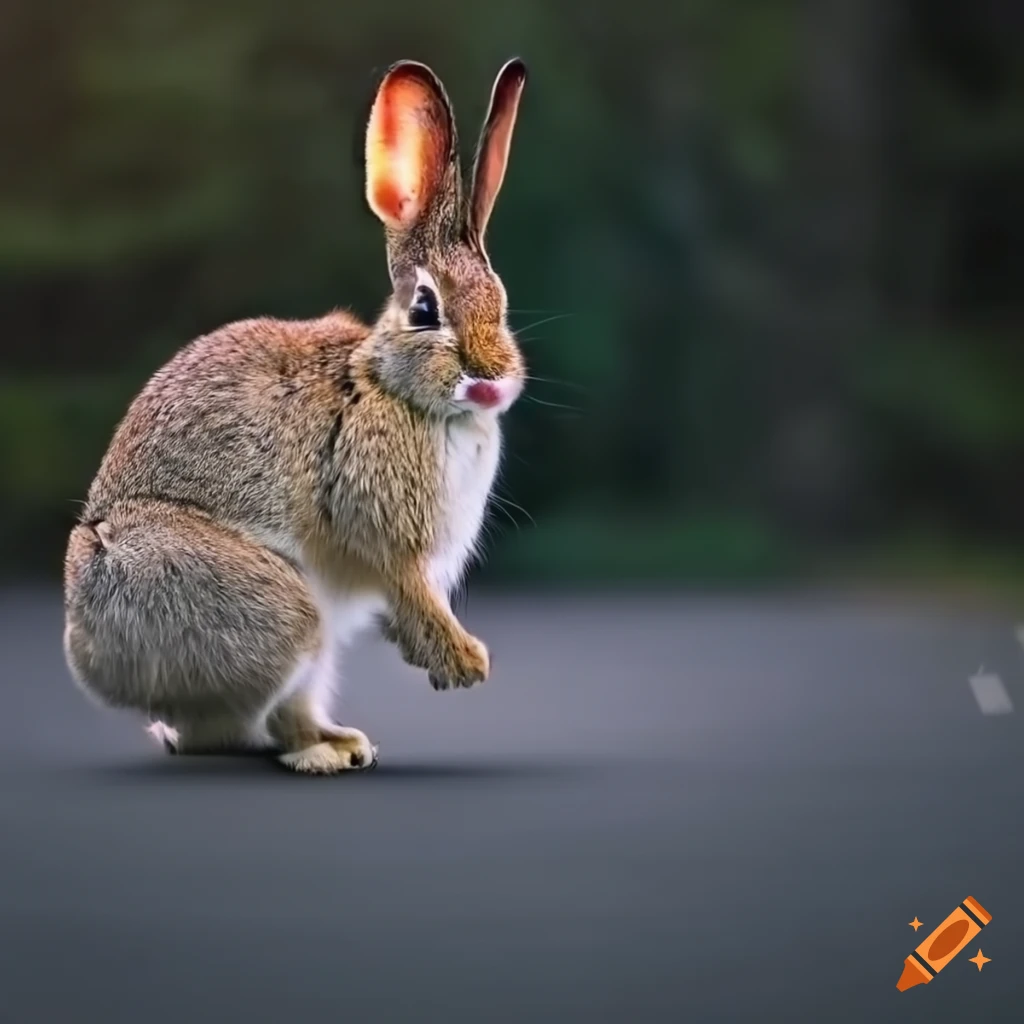 Rabbit walking beside a road on Craiyon